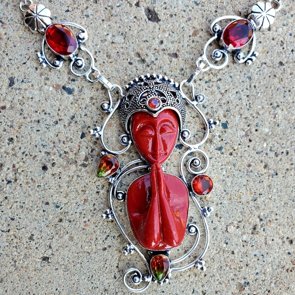 Handmade | Jewelry | New Carved Praying Goddess Multi Gemstone Necklace ...